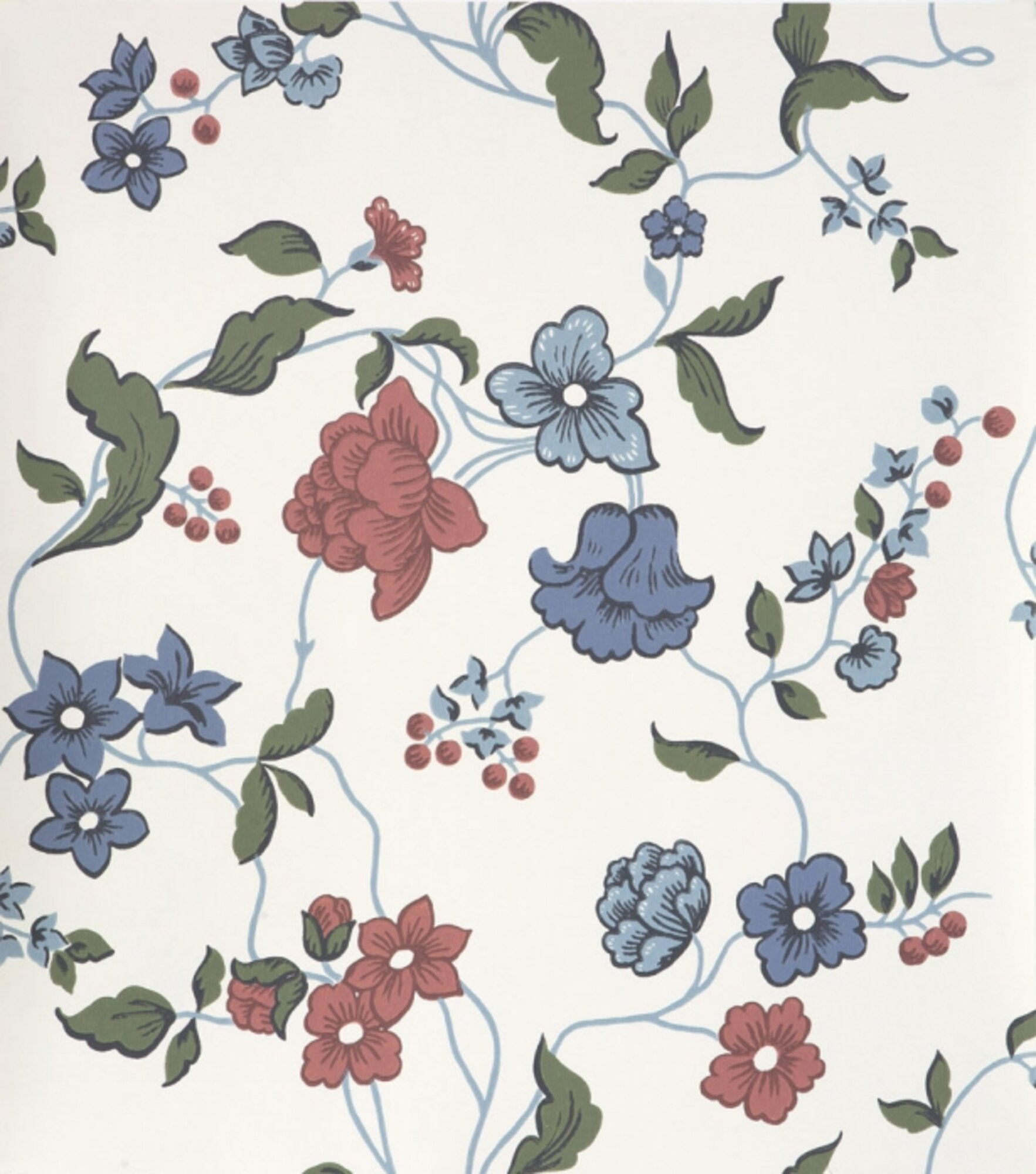 013-02 Spolargården blå og røde blomster Gammal Svenska Tapet