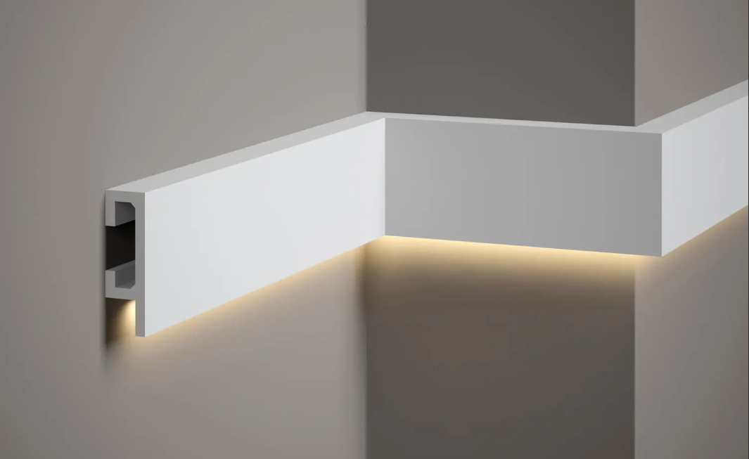 Firkantet vægliste og fodpanel til montering af LED lys